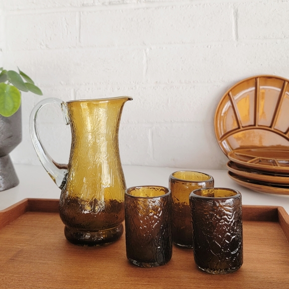 Vintage | Dining | Vintage Mcm Pilgrim Glass Pitcher Cup Set | Poshmark